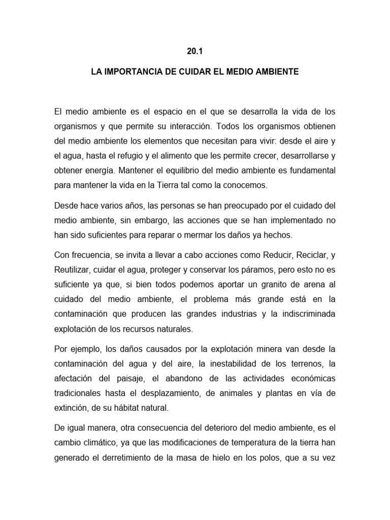 La Importancia de Cuidar El Medio Ambiente | PDF | Entorno natural | Agua