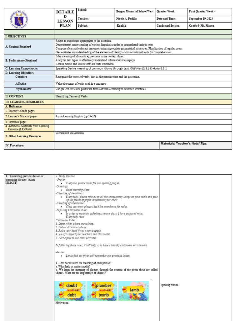 Tenses of Verbs DLP | PDF