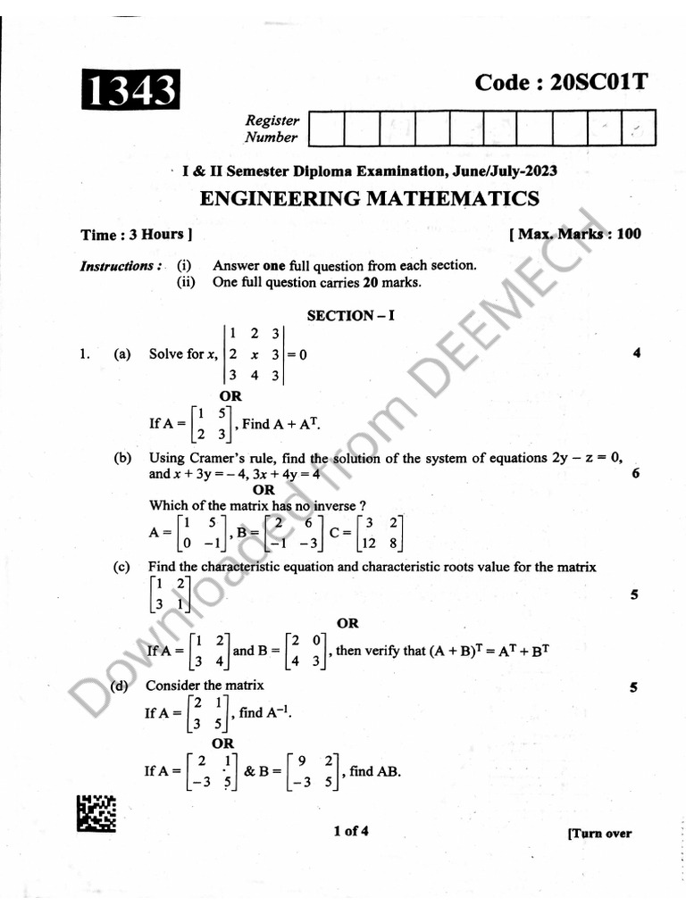 20SC01T June July 2023 QP - Deemech | PDF