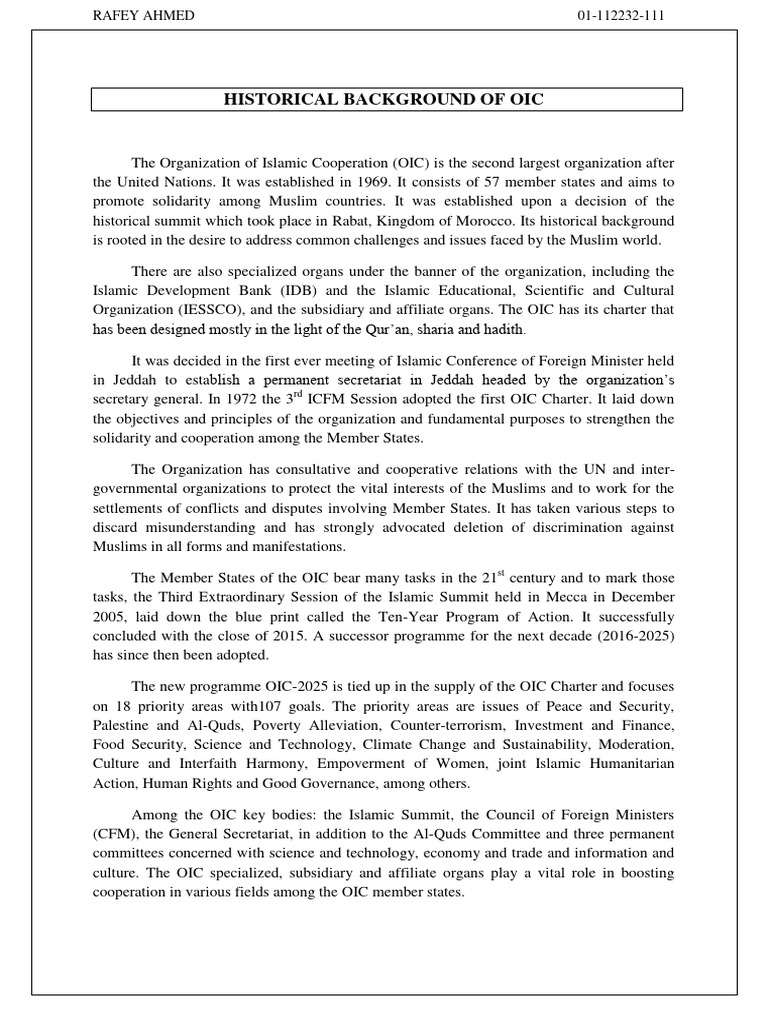 Pak Studies Assignment | PDF | Organisation Of Islamic Cooperation ...