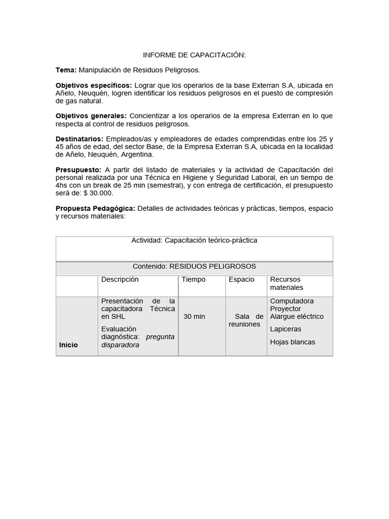 Informe de Capacitación | PDF