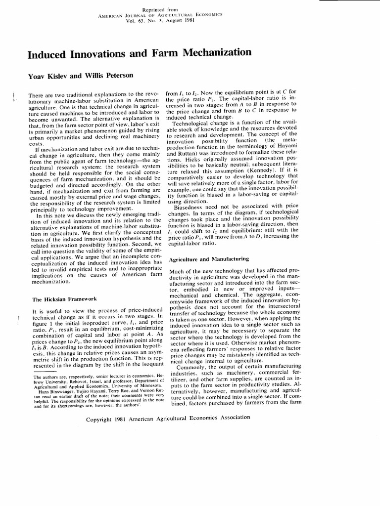 17-1981 Induced Innovation Wpeterson | PDF | Labour Economics | Agriculture
