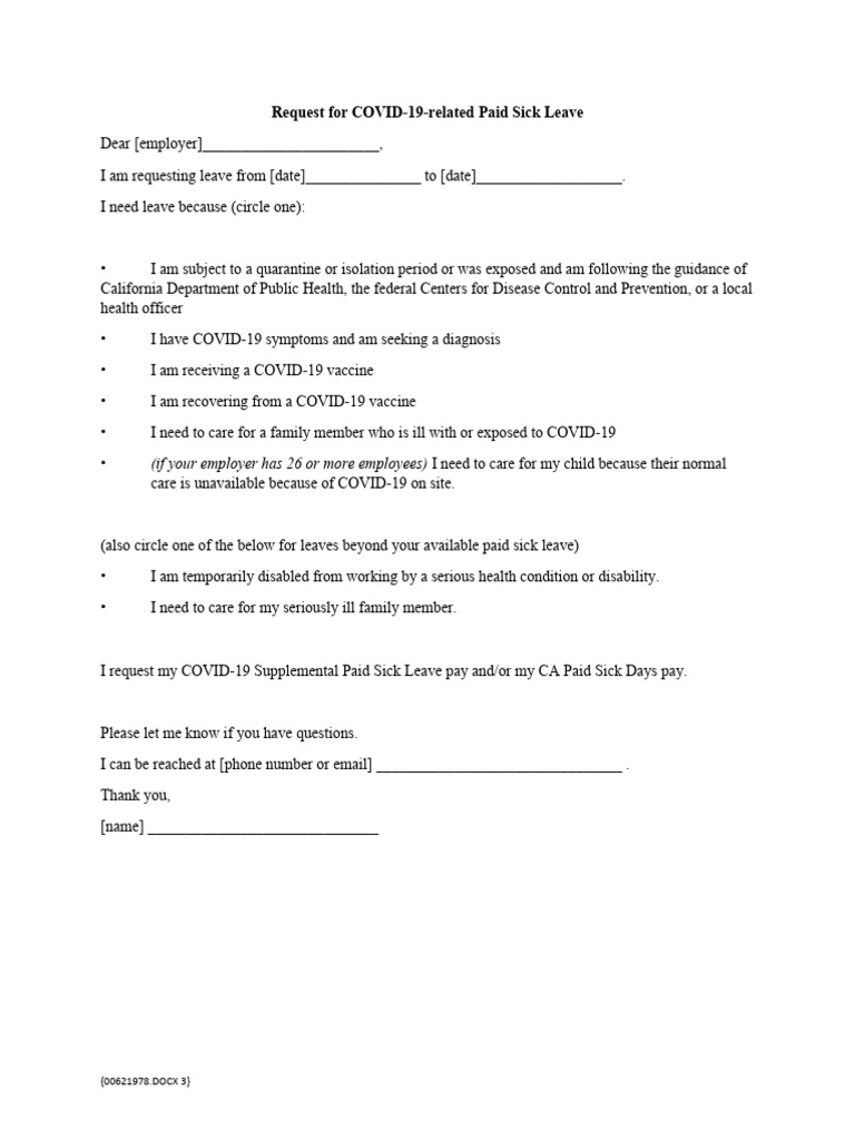 COVID 19 Sick Leave Sample Letter ENG | PDF