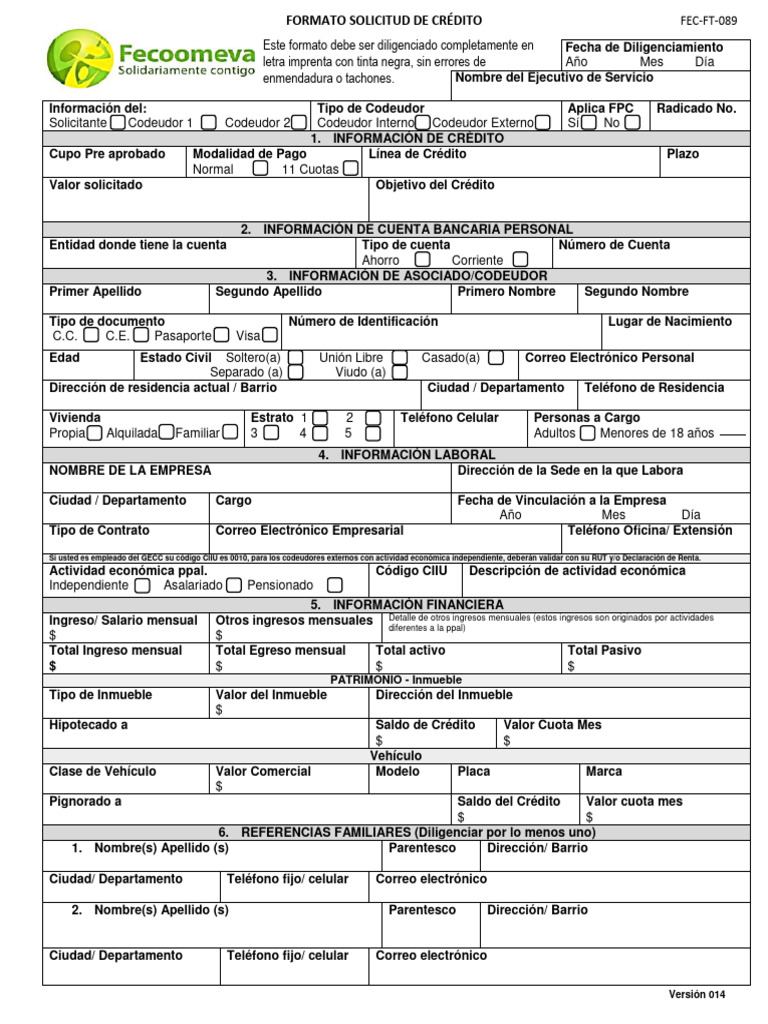 Formato Solicitud de Credito | PDF | Crédito | Finanzas y dinero