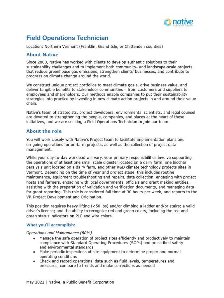 Field Operations Technician | PDF | Climate Change Mitigation ...