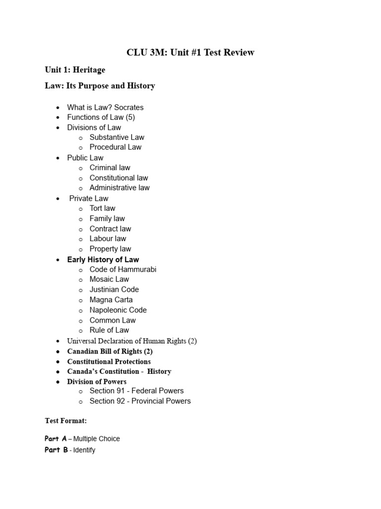 CLU 3M Unit 1: Law and Constitution | PDF | Social Science | Law