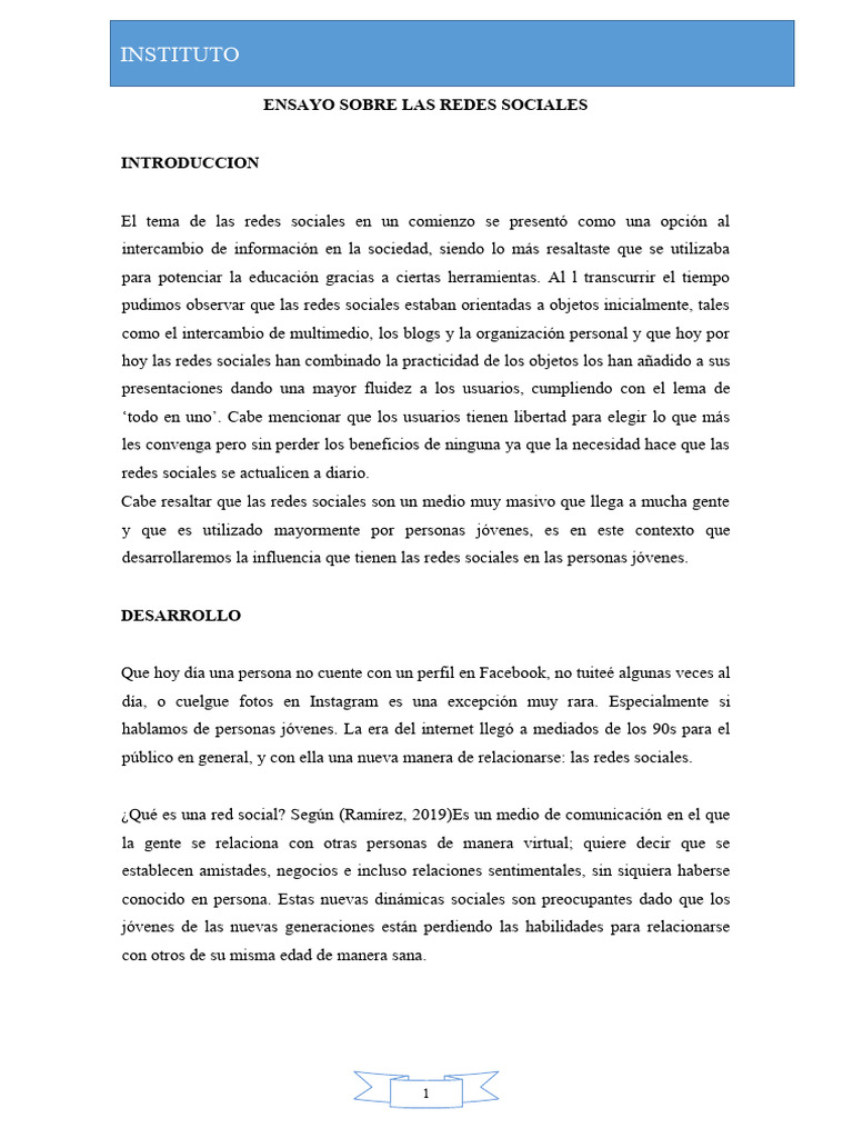 Ensayo - Las Redes Sociales | PDF | Servicio de redes sociales | Facebook