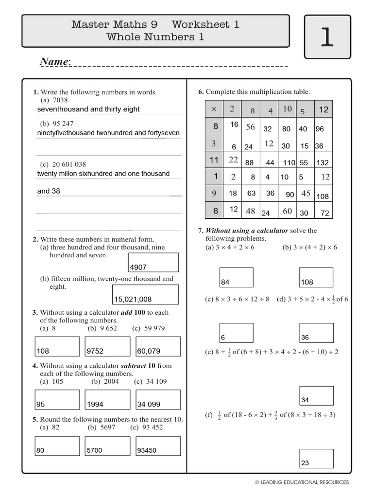 Whole Numbers 1 | PDF