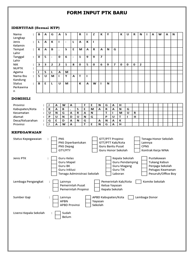 Form Input PTK Baru-Kosong | PDF Form Input PTK Baru-Kosong | PDF
