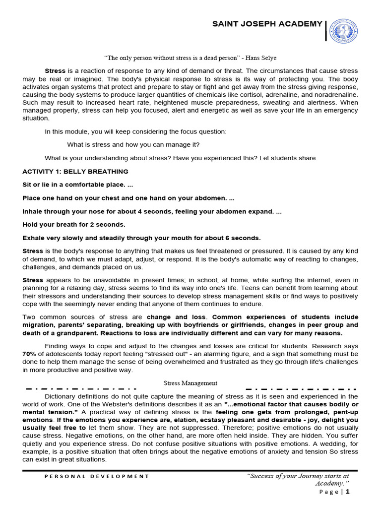 Coping With Stress | PDF | Stress (Biology) | Stress Management