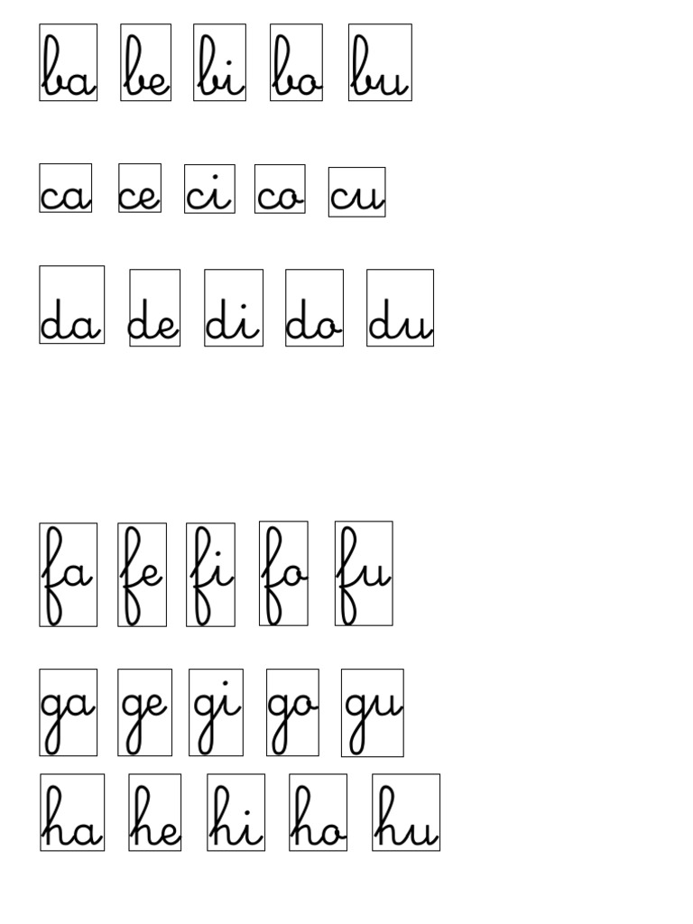 Tarjetas Sílabas. Manuscrita. Maestra Naki de Taller K7 | PDF