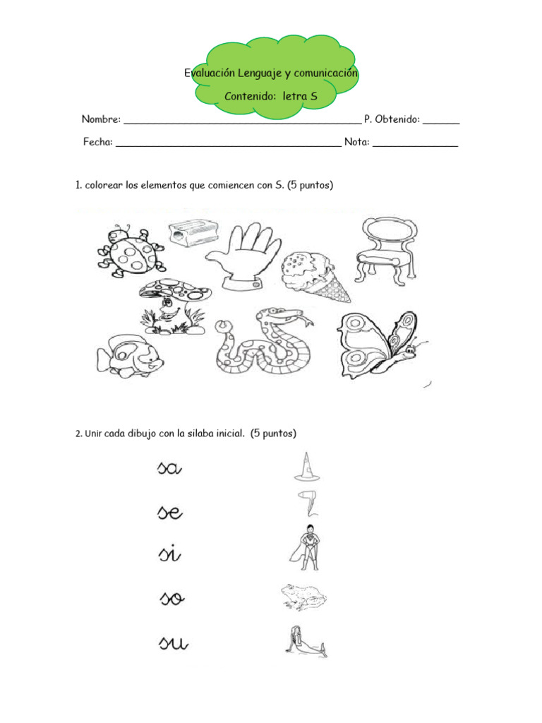 Evaluación Letra S | PDF