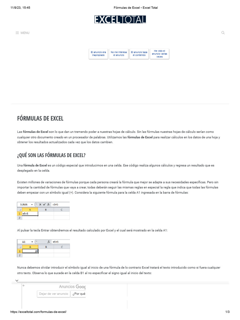 Guía Básica de Fórmulas en Excel | PDF | Microsoft Excel | Hoja de cálculo