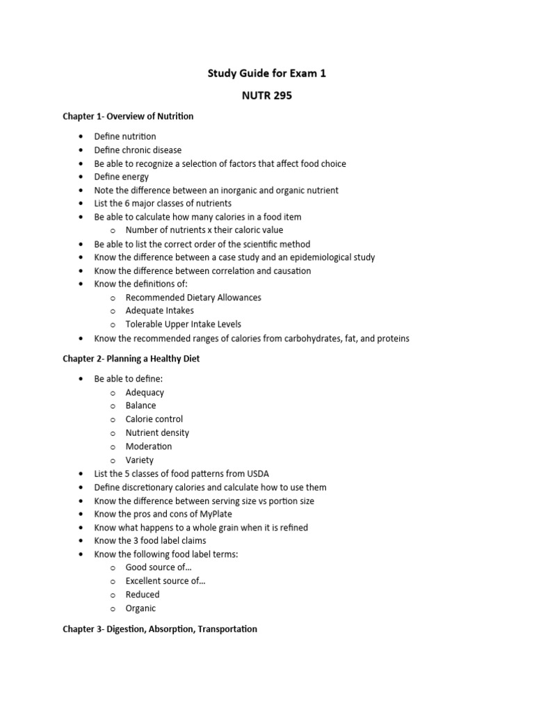 Study Guide For Exam 1 | PDF | Wellness