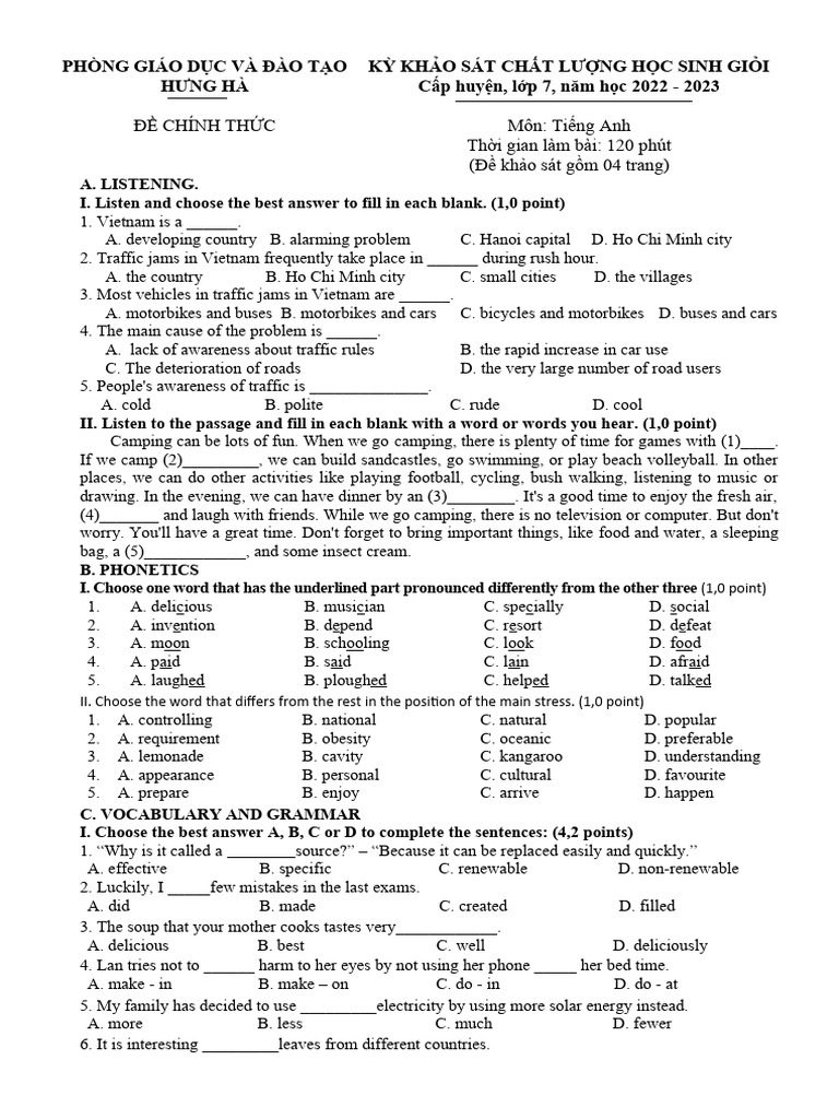 Anh 7 | PDF | Communication