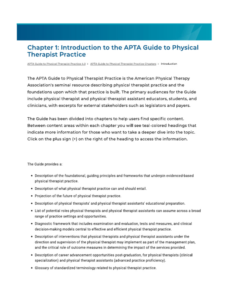 Chapter 1 Introduction To The APTA Guide To Physical Therapist Practice ...