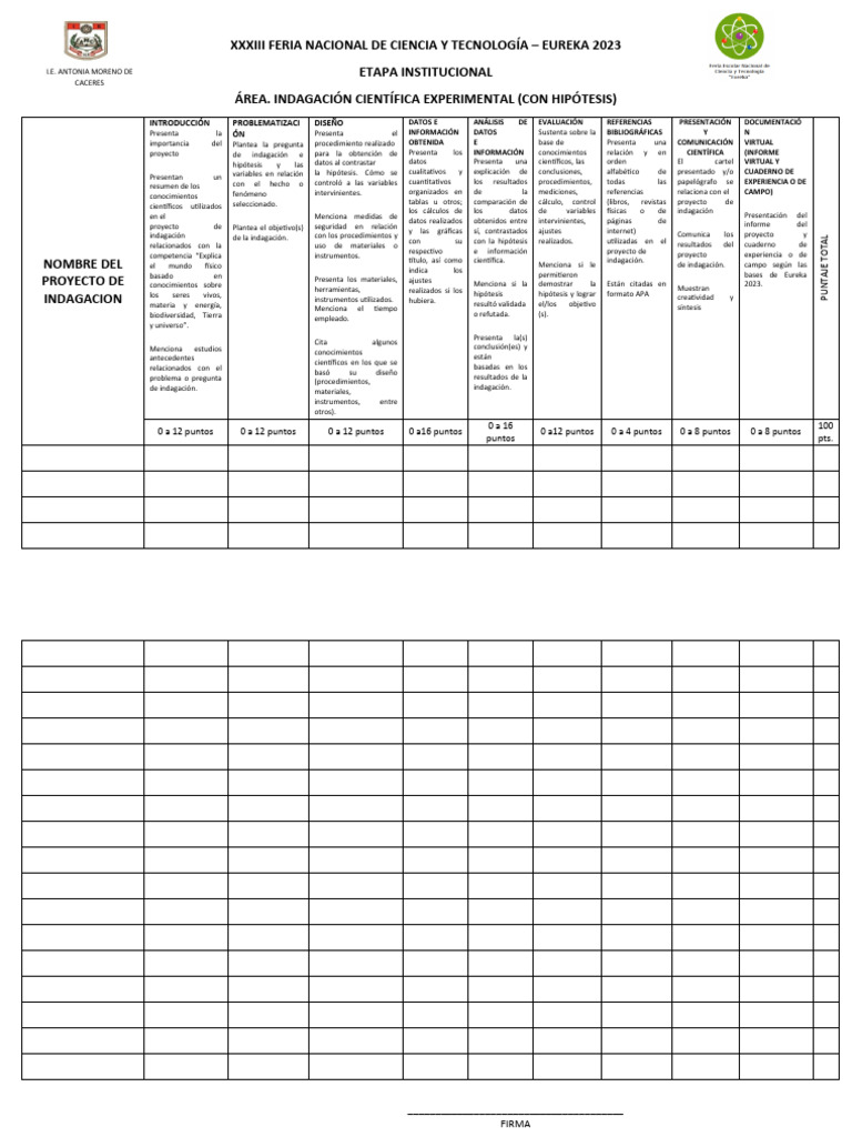 Fichas de Evaluacion de La Fencyt-2023 | PDF