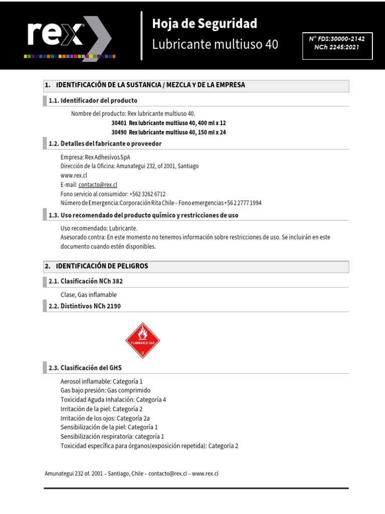 HDS Lubricante Multiuso 40 | PDF | Agua | Alergia