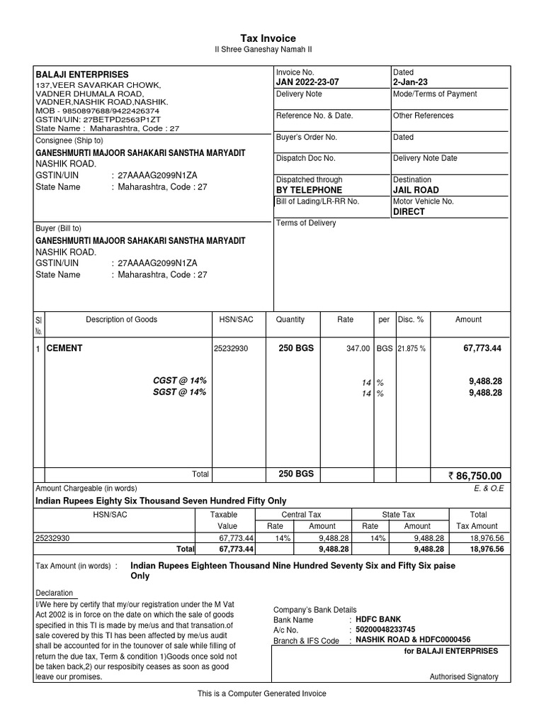 Ganesh Murti Jan 07 | PDF | Invoice | Taxes