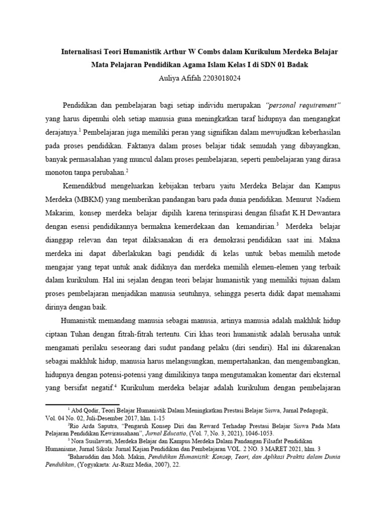 Teori Humanistik Combs dalam Kurikulum PAI | PDF