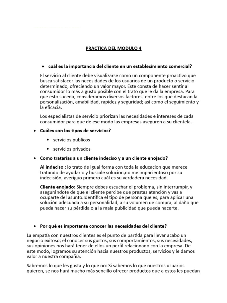 Practica Modulo 4 S.C | PDF | Cliente | Autoestima