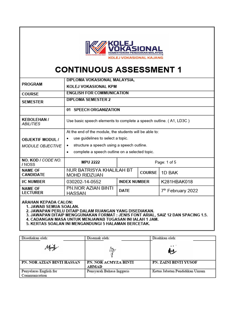 Speech Outline for Students | PDF | Career & Growth