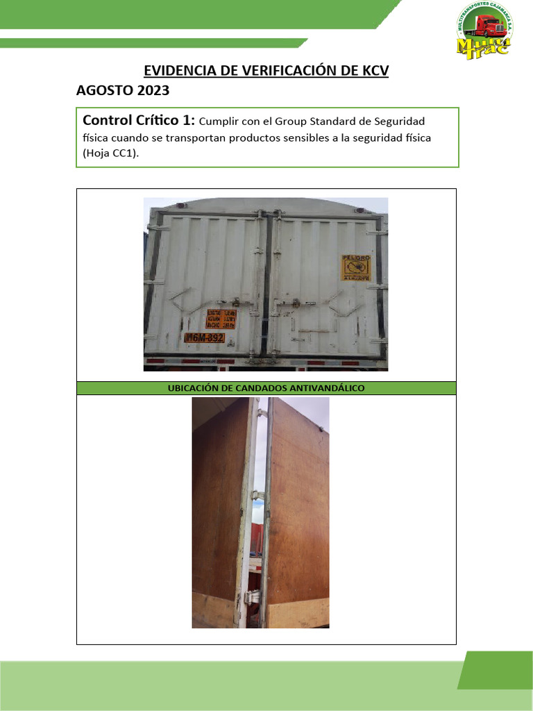 Evidencia de Verificación de KCV - Agosto-2023 | PDF