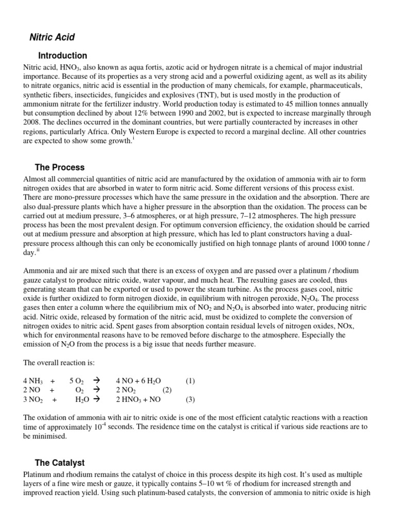 Nitric Acid Production Process Overview | PDF | Nitric Acid | Ammonia