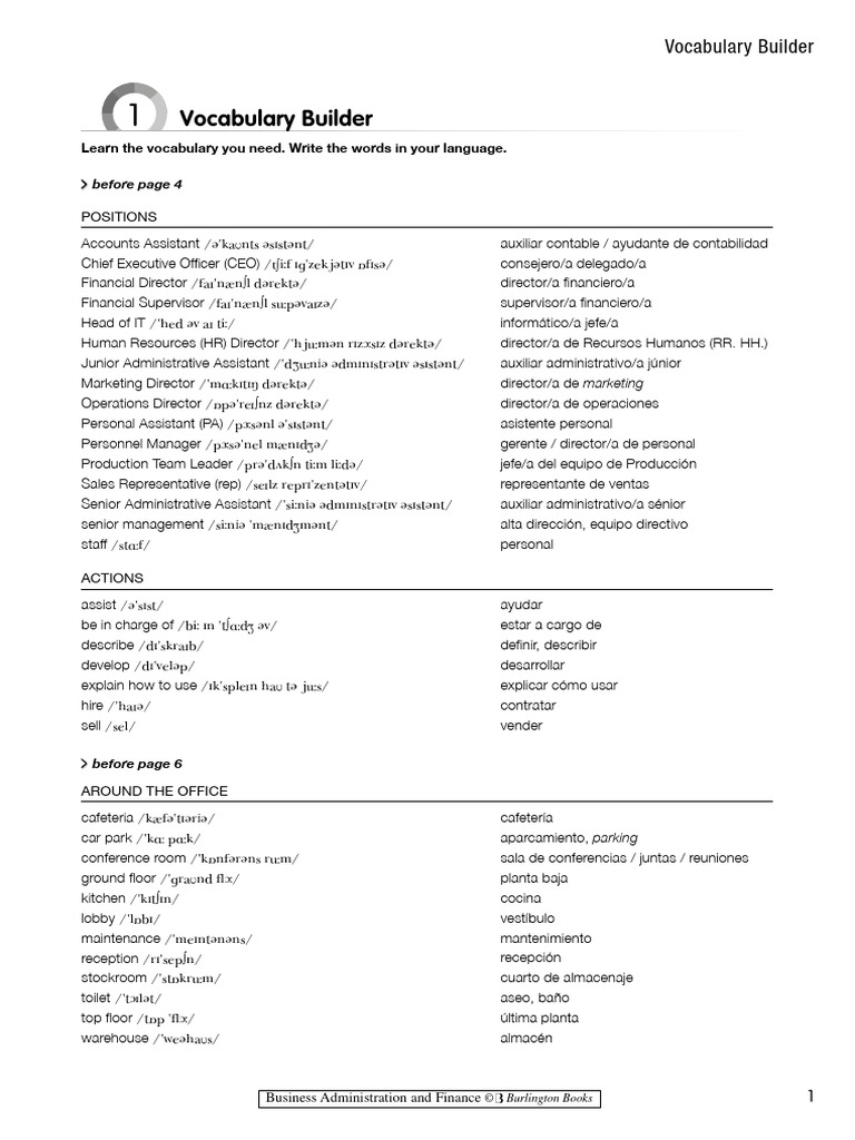 Burlington Business Administration and Finance Vocabulary Builder | PDF