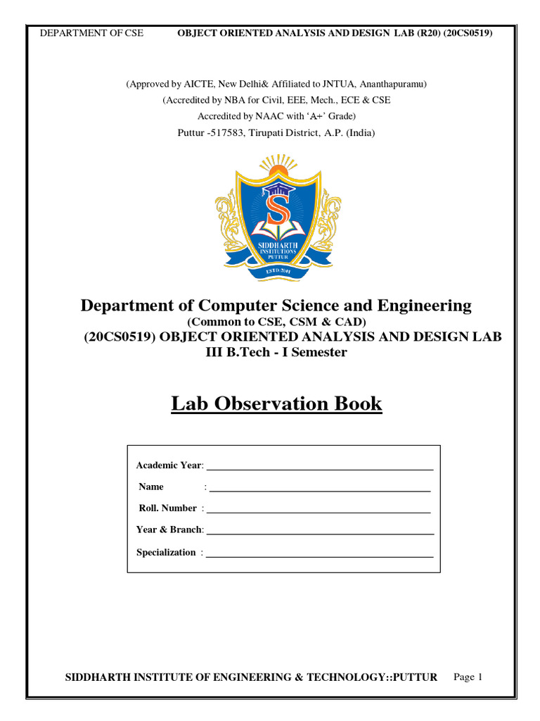 Ooad Lab Manual | PDF | Class (Computer Programming) | Unified Modeling Language