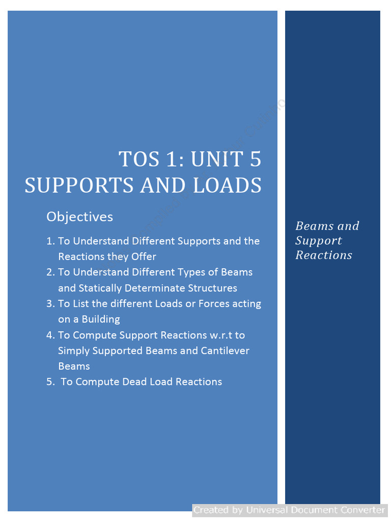TOS 1 Unit 5 Supports and Loads | PDF | Beam (Structure) | Force