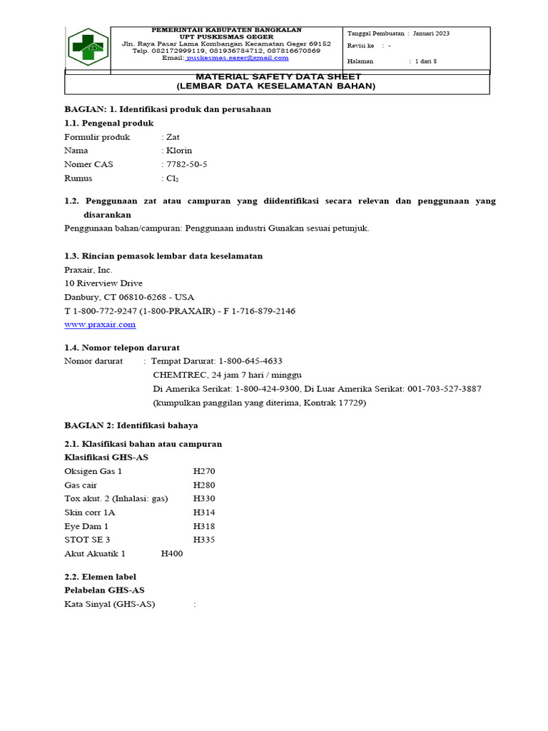 MSDS Klorin | PDF