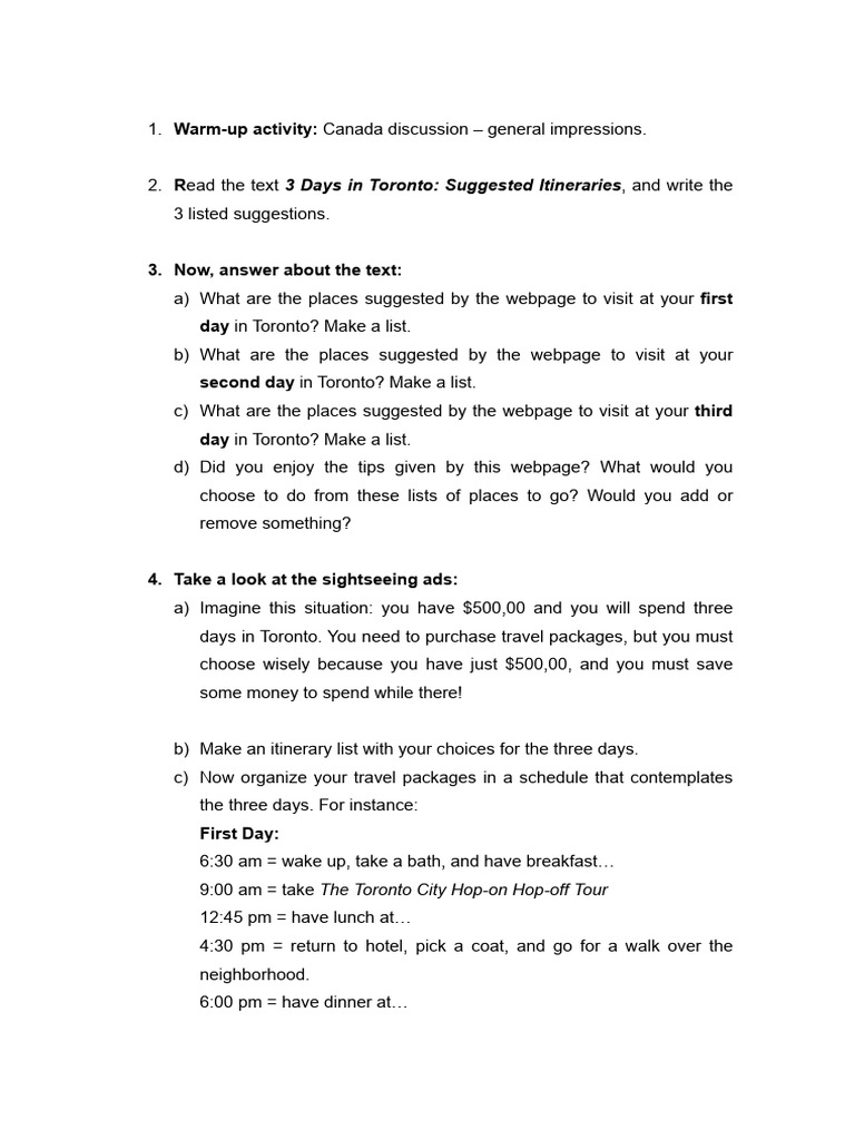 Toronto Worksheet | PDF