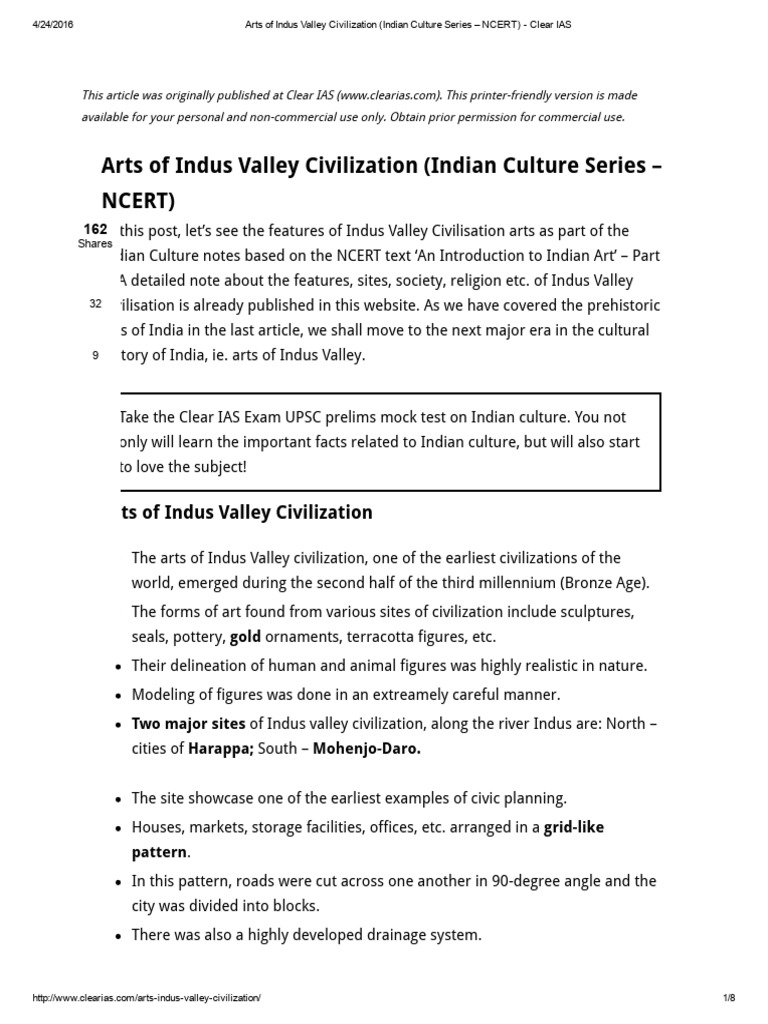 Indus Valley Civilization Arts Overview | PDF | Casting | Jewellery