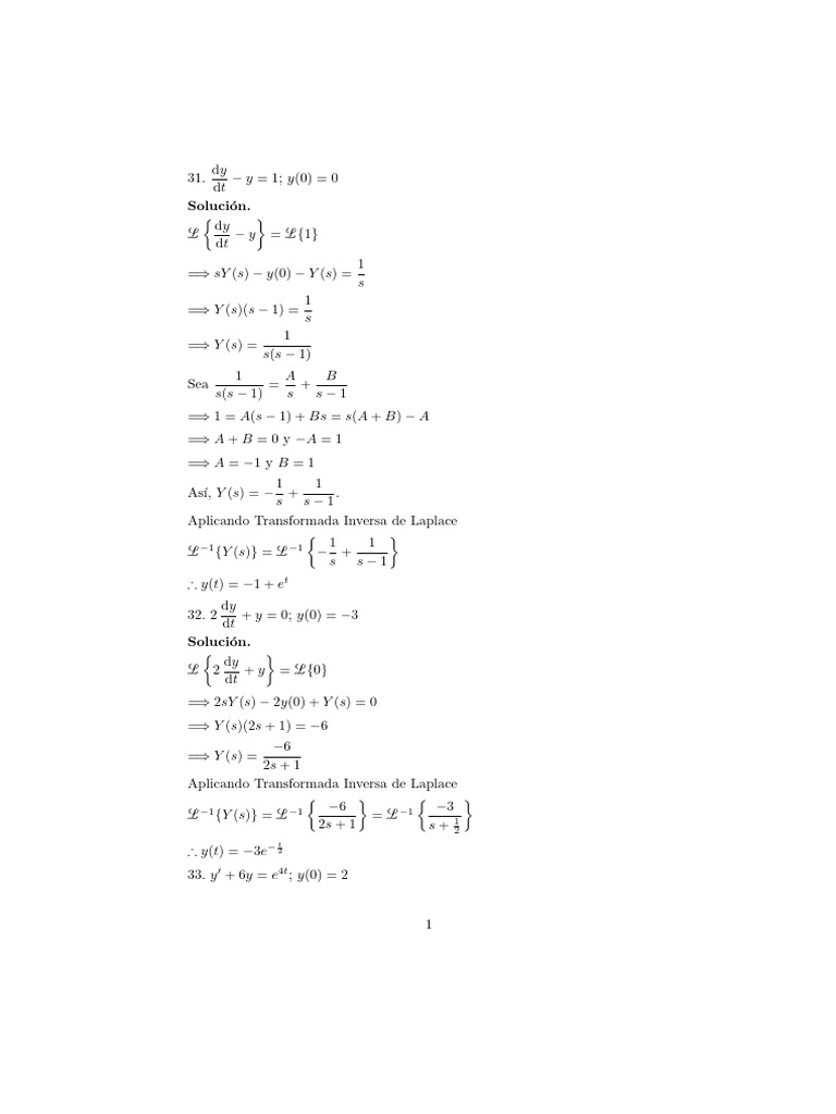 Ejercicios de Ecuaciones Diferenciales Con Transformada de Laplace | PDF