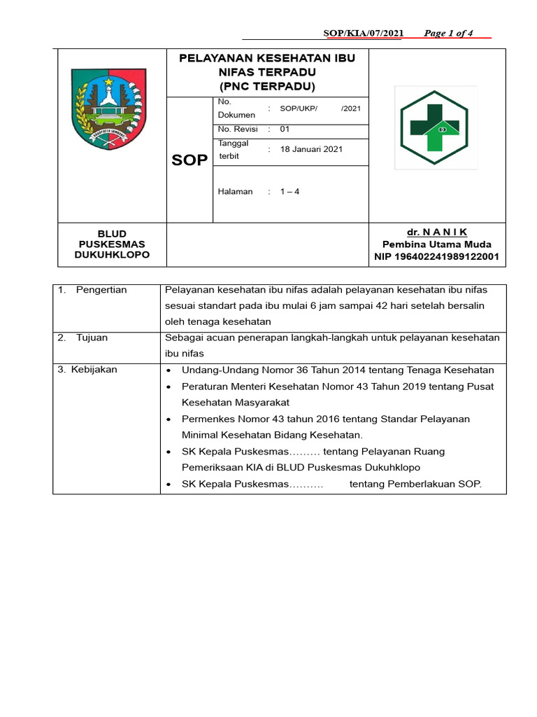 Sop PNC Terpadu | PDF