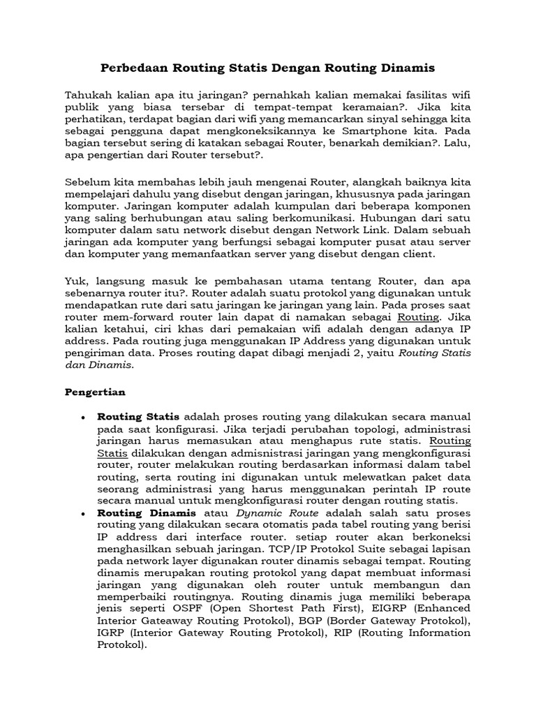 Perbedaan Routing Statis Dengan Routing Dinamis | PDF