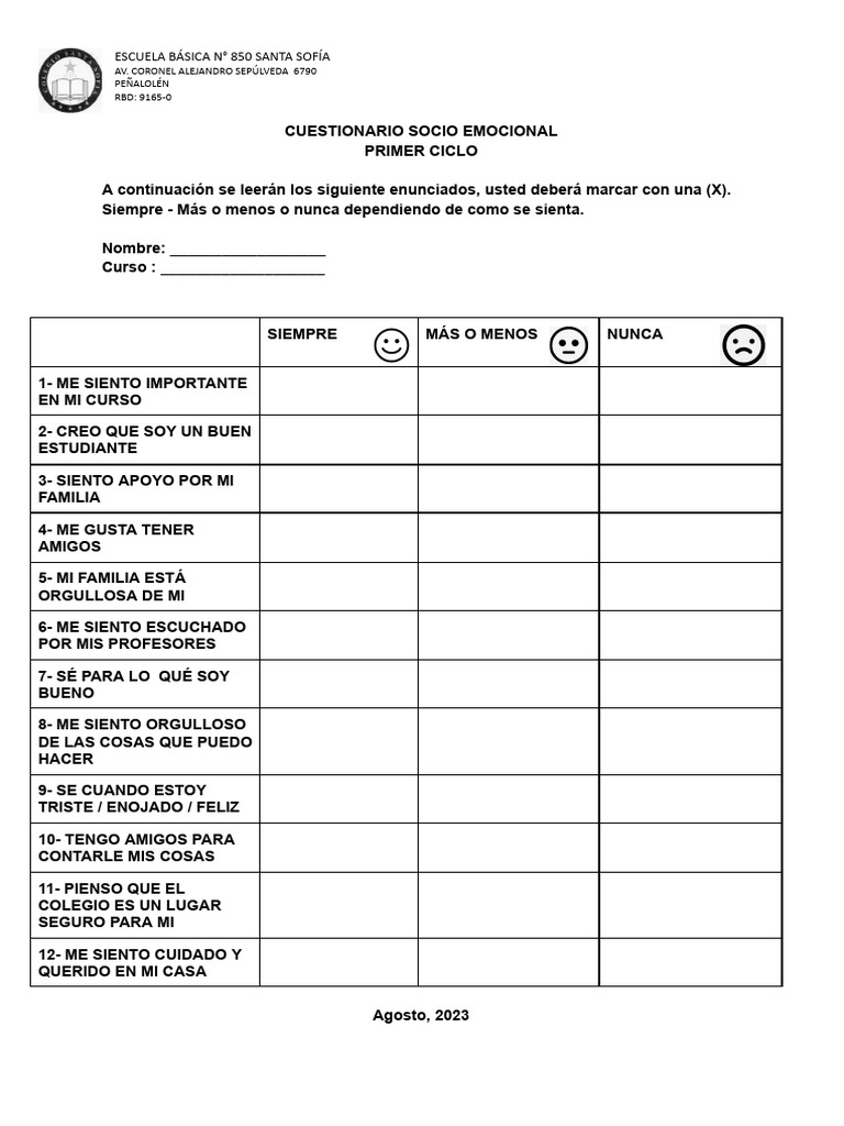 Cuestionario Socio Emocional | PDF