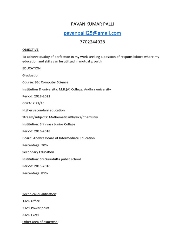 BSc Computer Science Graduate Resume | PDF | Career & Growth