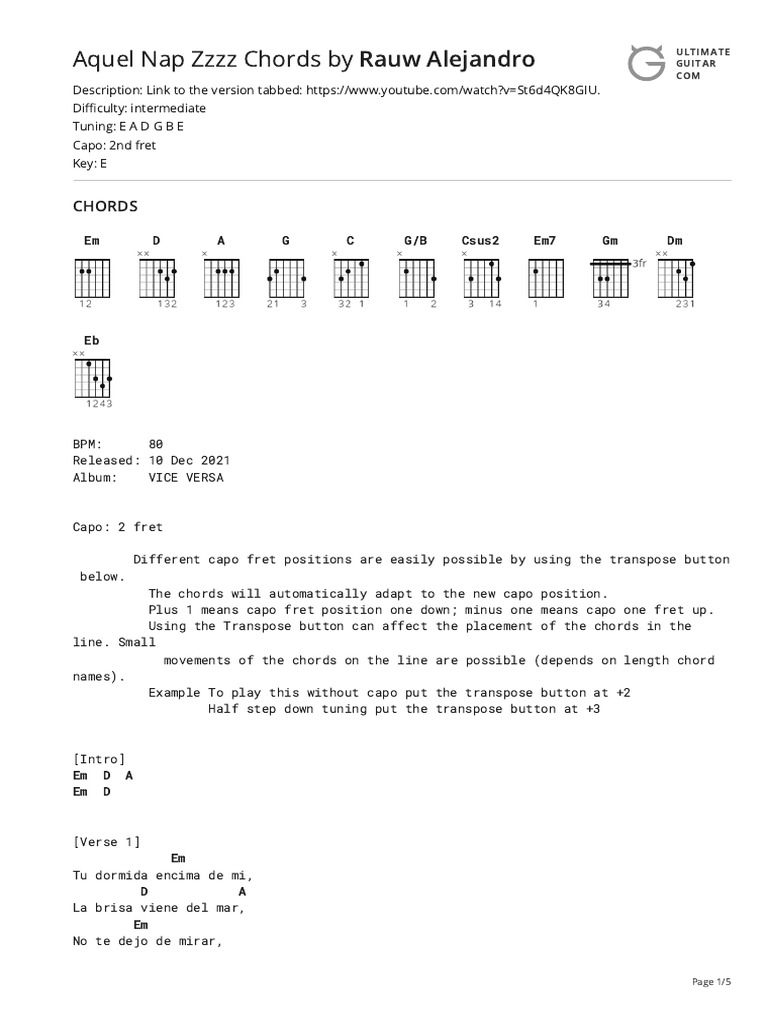 Aquel Nap ZZZZ Chords by Rauw Alejandrotabs at Ultimate Guitar Archive ...