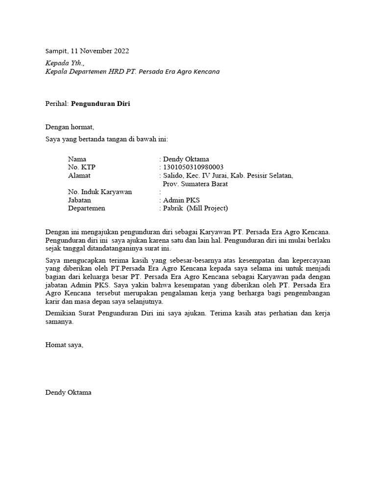 Surat Pengunduran DHHHJ | PDF