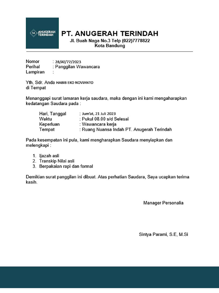 Surat Panggilan Interview | PDF Surat Panggilan Interview | PDF