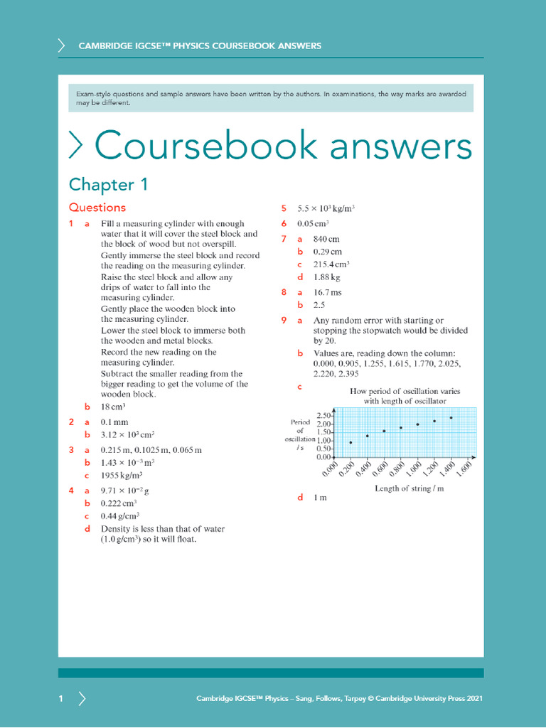 Igcse Physics 3ed TR Coursebook Answers | PDF
