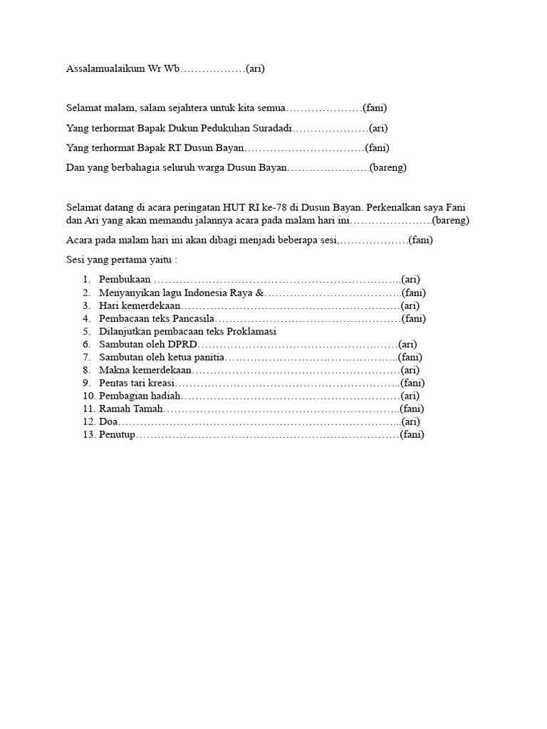 Teks MC Hut Ri 78 Bayan-1 | PDF