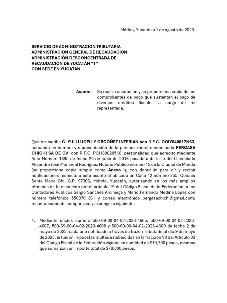 Aclaración de Pago de Multas Fiscales | PDF | Gobierno