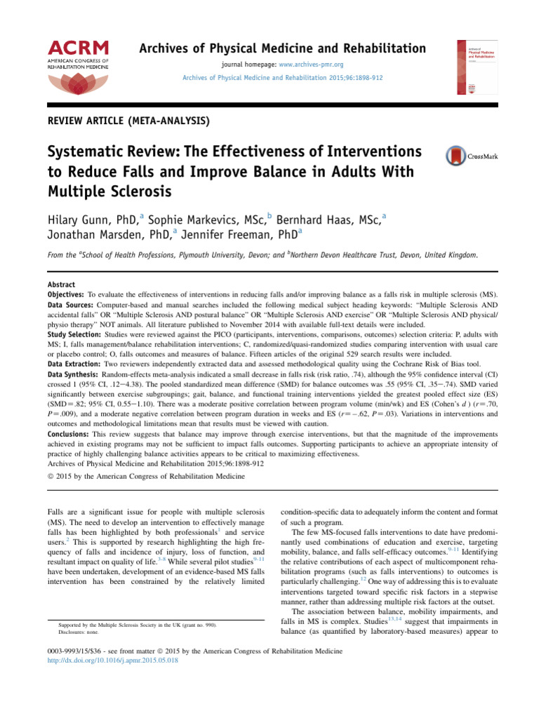 Systematic Review - The Effectiveness of | PDF | Systematic Review | Balance (Ability)