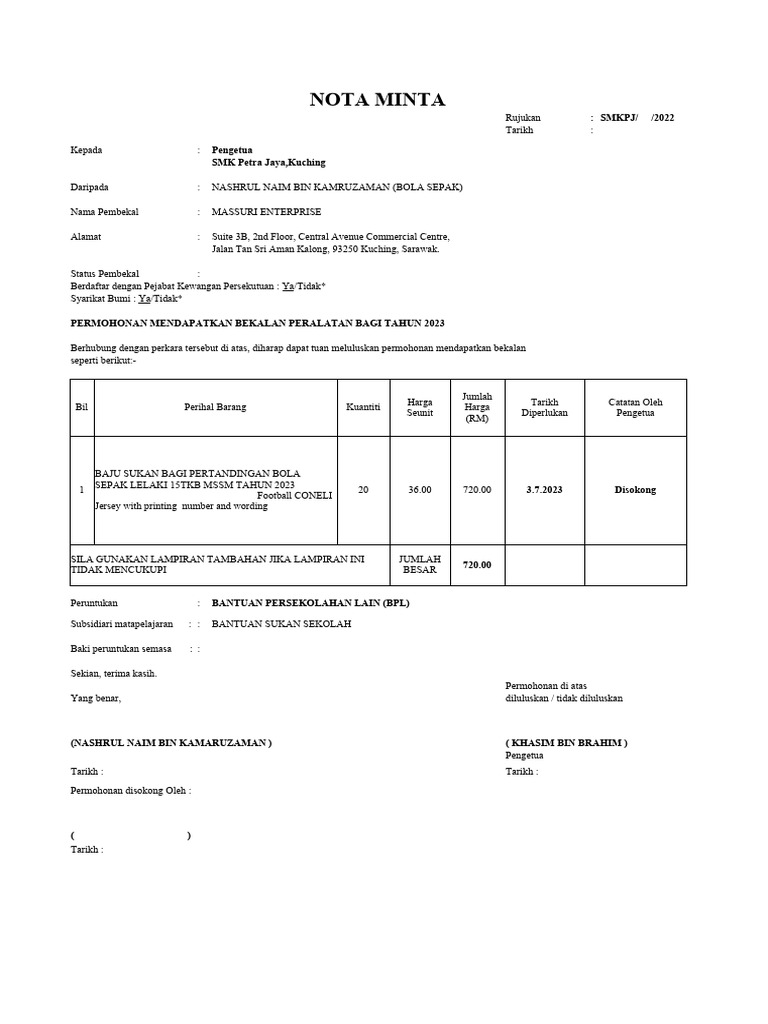 Nota Mintak Under 15 | PDF