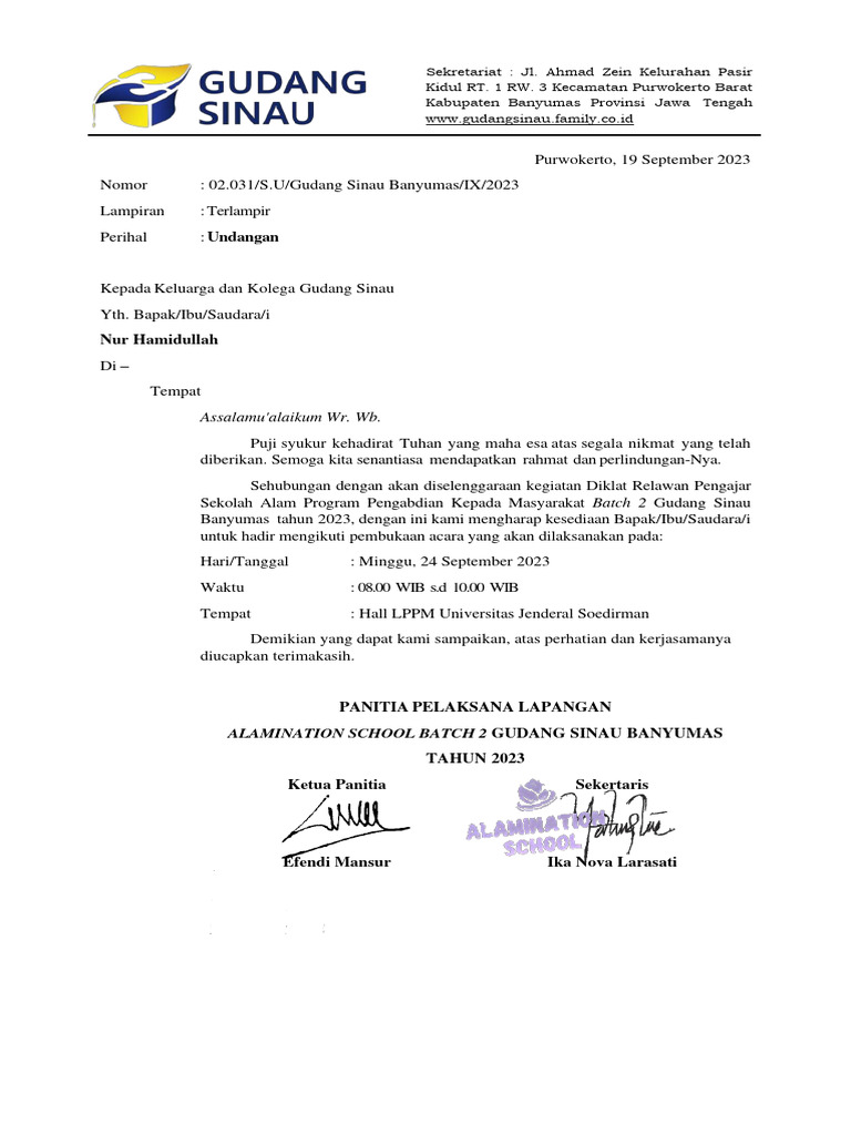 Undangan Diklat Relawan Pengajar 2023 | PDF