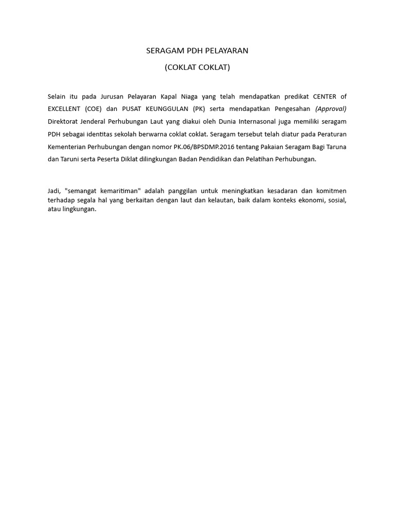 Seragam PDH Pelayaran Coklat | PDF