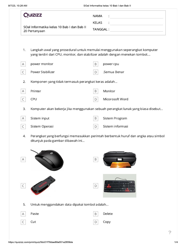 SOal Informatika kelas 10 Bab I dan Bab II | PDF